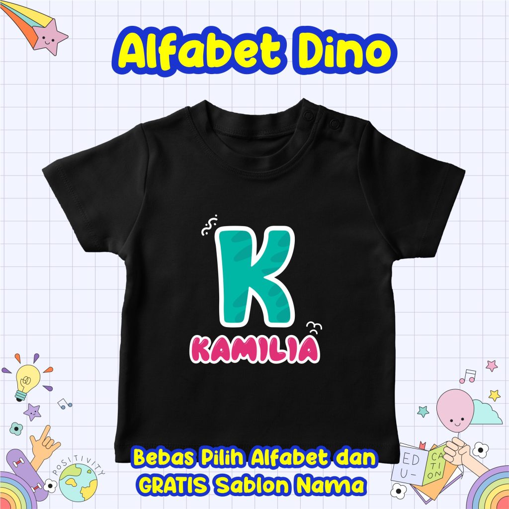 Kaos Nama Anak Custom Alphabet - Akucetak.id