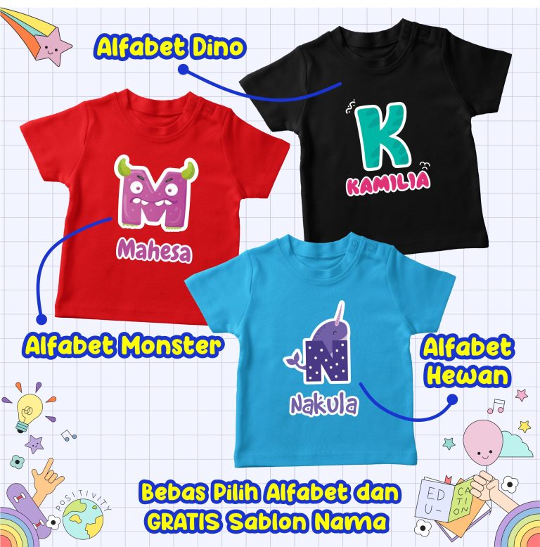 Kaos Nama Anak Custom Alphabet - Akucetak.id